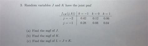 Solved 3 Random Variables J And K Have The Joint Pmf J 2