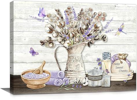 Farmhouse Bathroom Decor Wall Art Rustic Cotton Lavender Bathroom