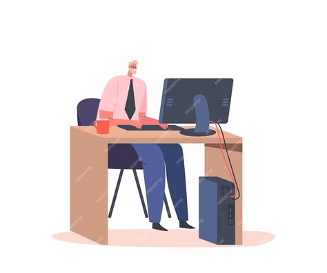 Premium Vector Man Sysadmin Or Coder At Work On Computer In Office Male Character Working With