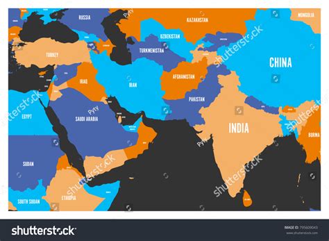 Political Map South Asia Middle East เวกเตอร์สต็อก ปลอดค่าลิขสิทธิ์