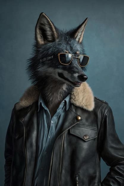 Premium Ai Image A Wolf In A Leather Jacket With Sunglasses