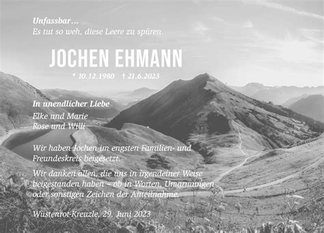 Traueranzeigen Von Jochen Ehmann Trauerundgedenken De