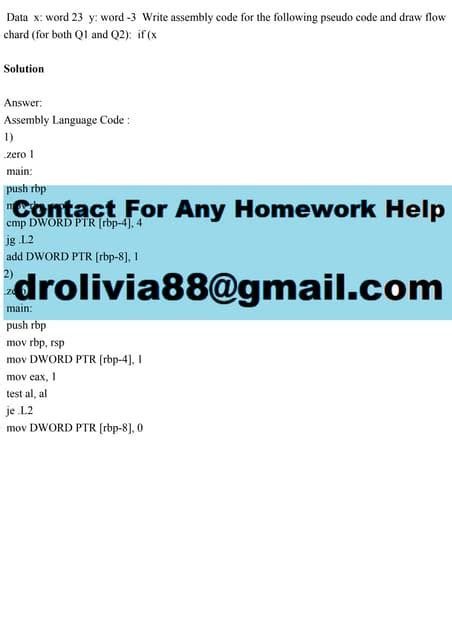 Data X Word 23 Y Word 3 Write Assembly Code For The Following Ppdf