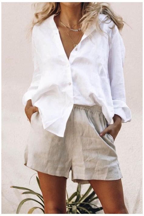 Seamwork White Shorts Ootd Whiteshortsootd White Linen Button Down