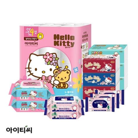 아이티씨 헬로키티 플라워 홈세트 화장지제지세트 쿠팡