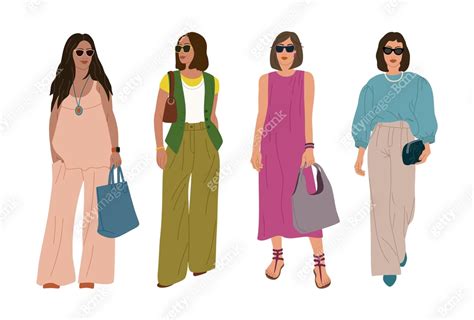 Group Of Modern Women Fashionable Girls In Stylish Outfit 이미지