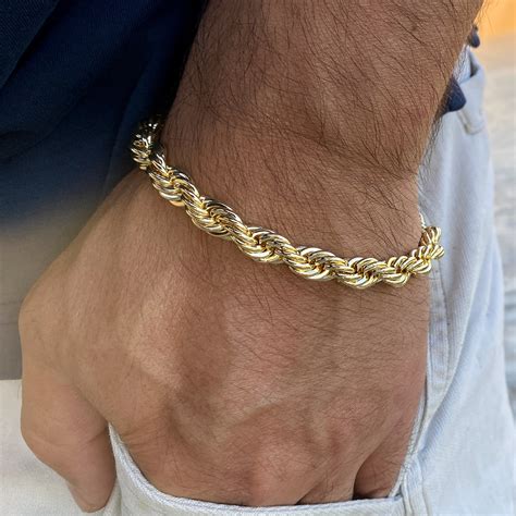 14k Gold Plated Rope Chain Hip Hop Bracelet Twisted Braided 3 8mm Thick