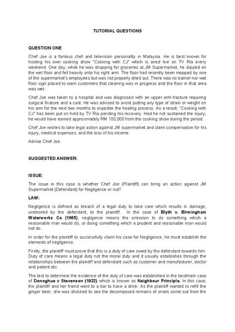 Sample Answer Ilac Law245 Law445 Tutorial Questions Question One Chef