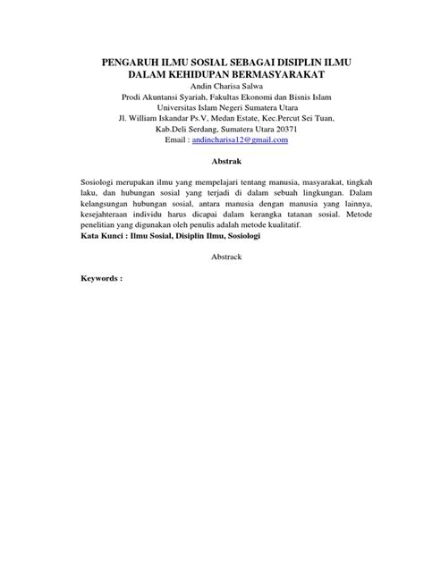 Pengaruh Sosiologi Sebagai Disiplin Ilmu Andin Pdf Pdf