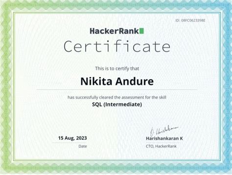 Hackerrankcertified Hackerrank Certification Nikita Andure
