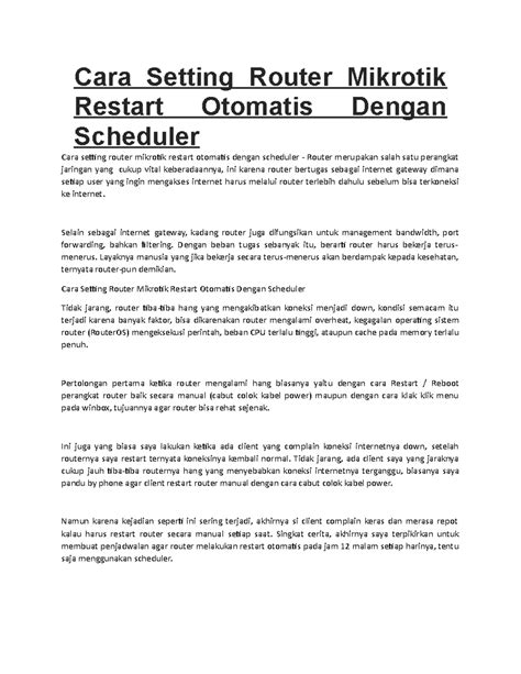 Cara Setting Router Mikrotik Restart Otomatis Dengan Scheduler Cara Setting Router Mikrotik