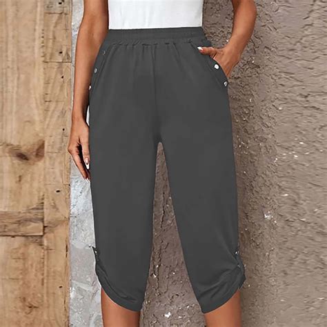Vgavtl Gray Plus Size Capris High Waist Slim Leg Cropped Womens Plus