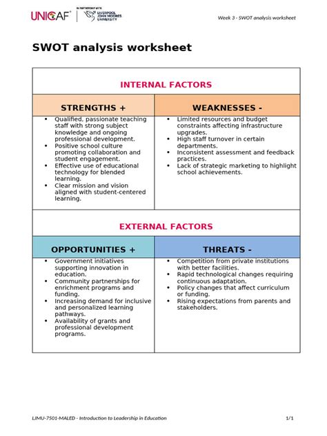 Swot Analysis Worksheet Week 3 Pdf