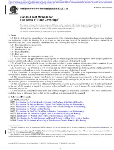 Astm E108 11 Red Standard Test Methods For Fire Tests Of Roof
