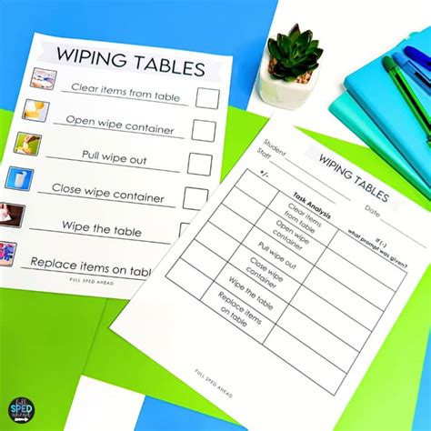 Wipe Tables Visual Task Analysis Template Special Education Life Skill