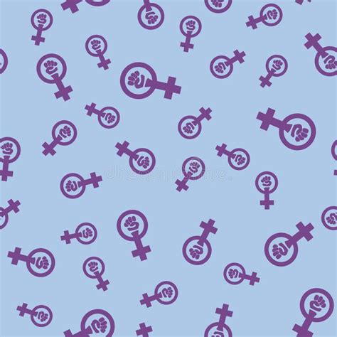 Feminism Seamless Pattern With Women Portraits And Feminism Sig Stock