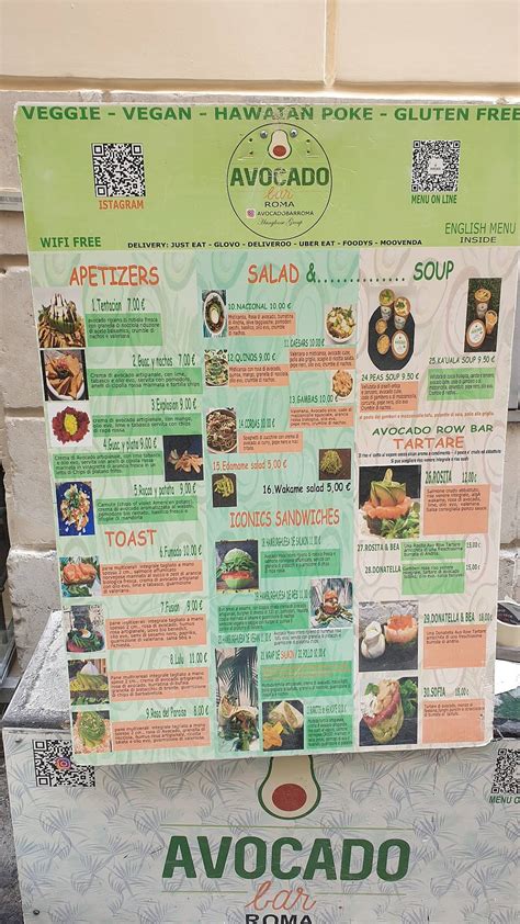 Menu At Avocado Bar Roma Rome