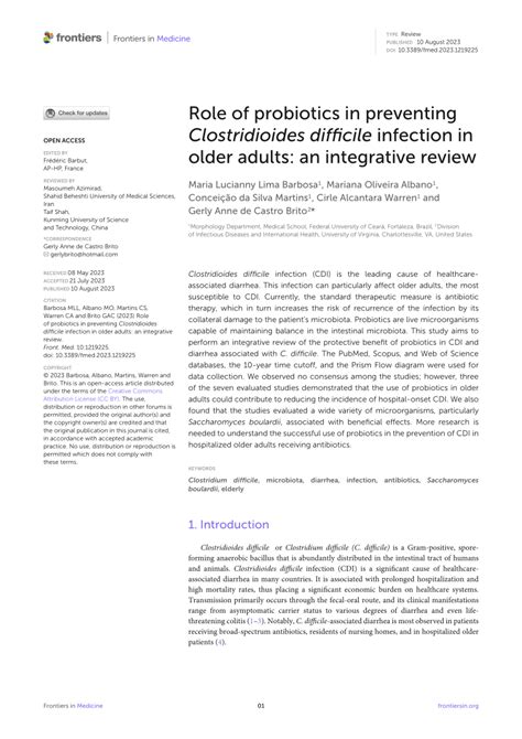 Pdf Role Of Probiotics In Preventing Clostridioides Difficile