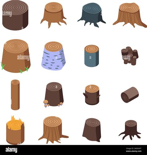 Stumps Tree Icons Set Isometric Set Of Stumps Tree Vector Icons For