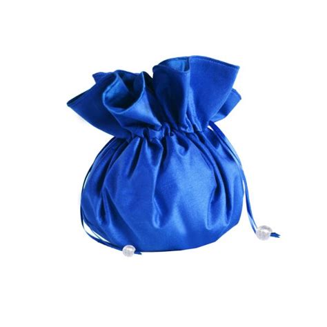 Elegant Royal Blue Silk Drawstring Bag With Beaded Drawstrings