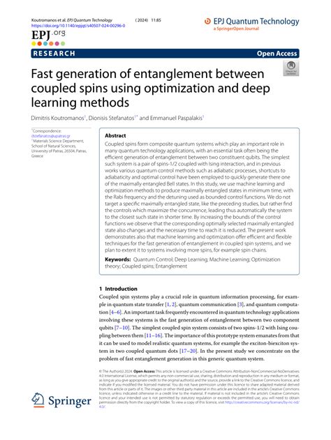 (PDF) Fast generation of entanglement between coupled spins using optimization and deep learning ...
