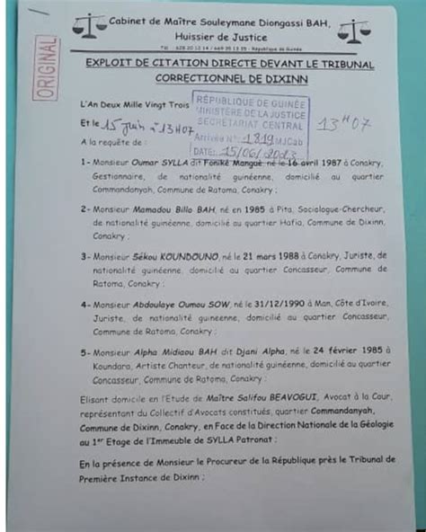 Le Ministre De La Justice Alphonse Charles Wright Cité à Comparaître Au Tpi De Dixinn Dépêche