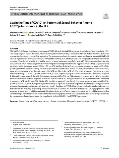 Pdf Sex In The Time Of Covid 19 Patterns Of Sexual Behavior Among