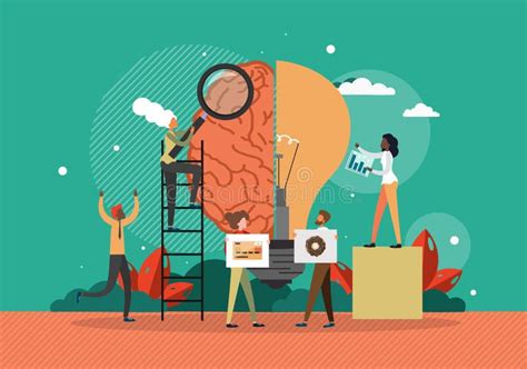 Ilustração Do Vetor Plano Da Lâmpada Do Cérebro Busca De Novas Ideias