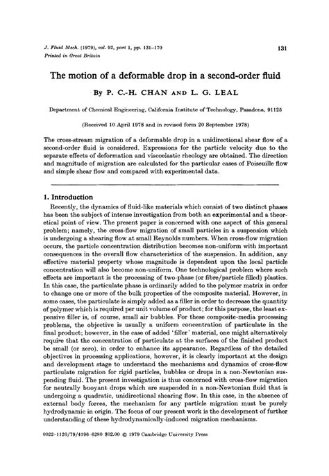 Pdf The Motion Of A Deformable Drop In A Second Order Fluid
