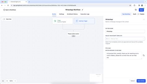 Workflow Action Whatsapp Highlevel Support Portal