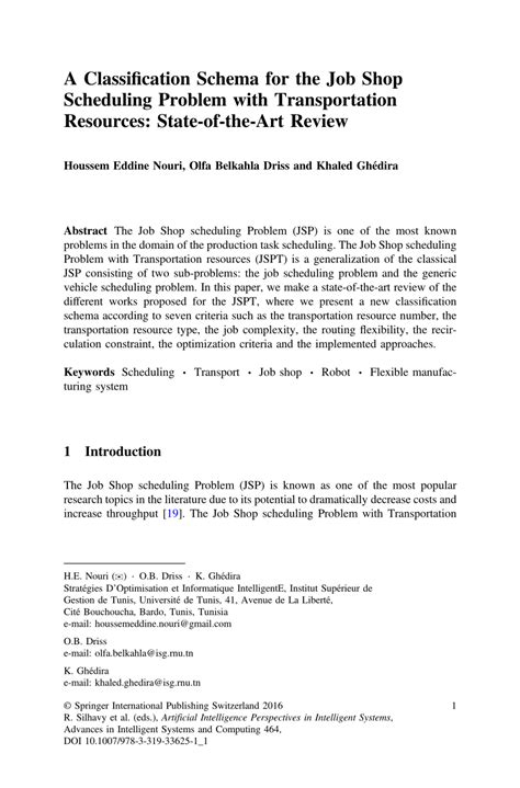 Pdf A Classification Schema For The Job Shop Scheduling Problem With