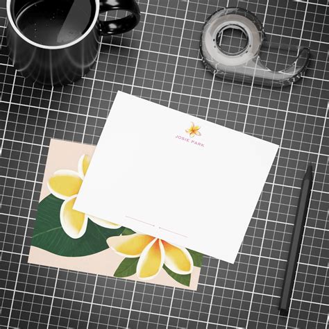 Personalized Plumeria Notecard With Envelope Stationary Set For Women