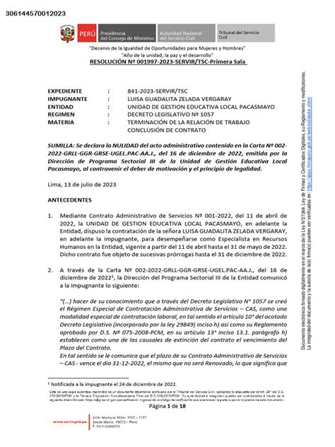 Nulidad De Despido De Luisa Zelada Pdf Judicaturas Apelación