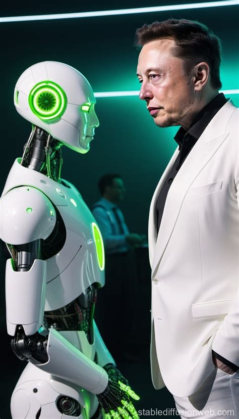 Elon Musk And Neon Green Humanoid Robot Stable Diffusion Online