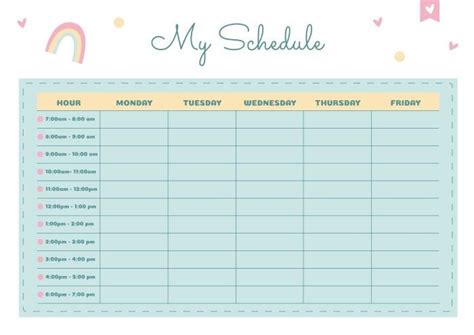 Cute Pastel Simple Hourly Schedule Free Vector Pastel Color