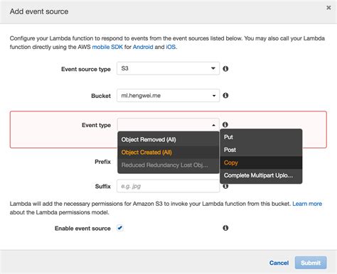 Amazon S3 Create Aws Lambda Event Source To Trigger File Create By