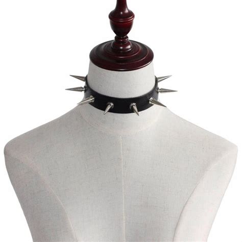 Grey Pu Leather Spiked Choker Leather Choker Collars Leather Chokers