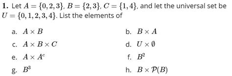 solved 1 let a {0 2 3} b {2 3} c {1 4} and let the