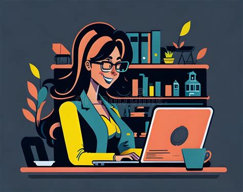 Vector Illustration Woman Working With Computer Stock Illustration Illustration Of Education