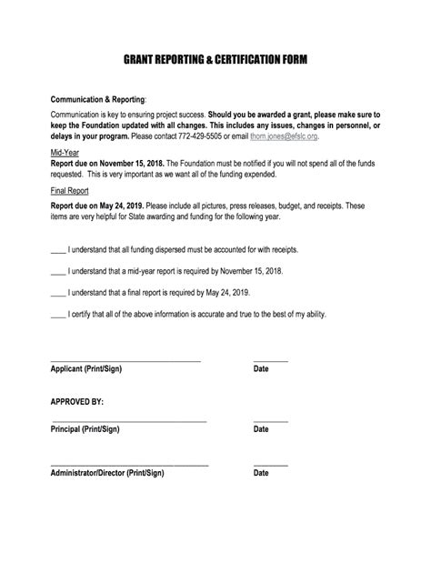 Fillable Online Grant Reporting And Certification Form Fax Email Print Pdffiller