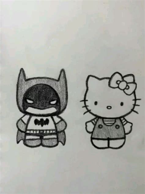 Hello Kitty And Batman 🫶🏻 Cute Small Hello Kitty Drawing Batman Cat