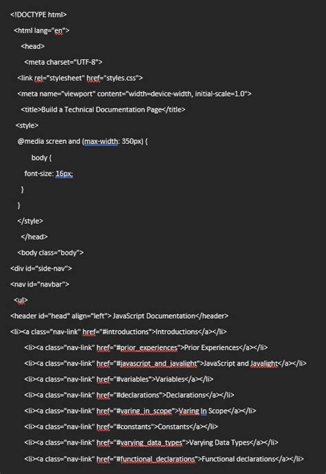 Technical Documentation Page Build A Technical Documentation Page HTML CSS The