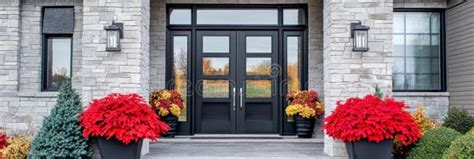 Stylish Black Front Door With Glass Entrance To Modern House Exterior