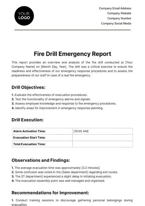 Free Fire Drill Emergency Report Template To Edit Online