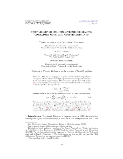 Pdf Begin{document} G End{document} Convergence For Non Divergence Elliptic Operators With