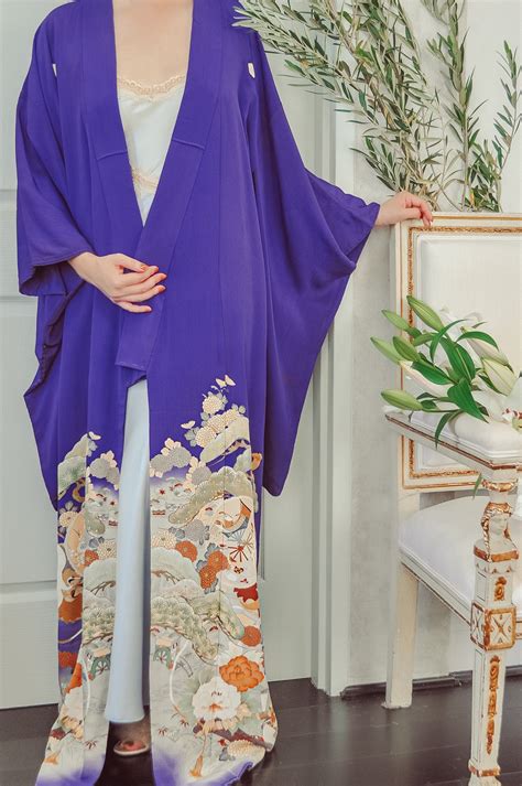 Kikyo Haze Antique Silk Vintage Kimono Kikyo Kamon Made By Time