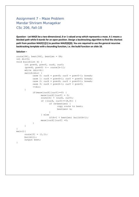 Solved Referring To The Maze Problem At The End Of The Chapter