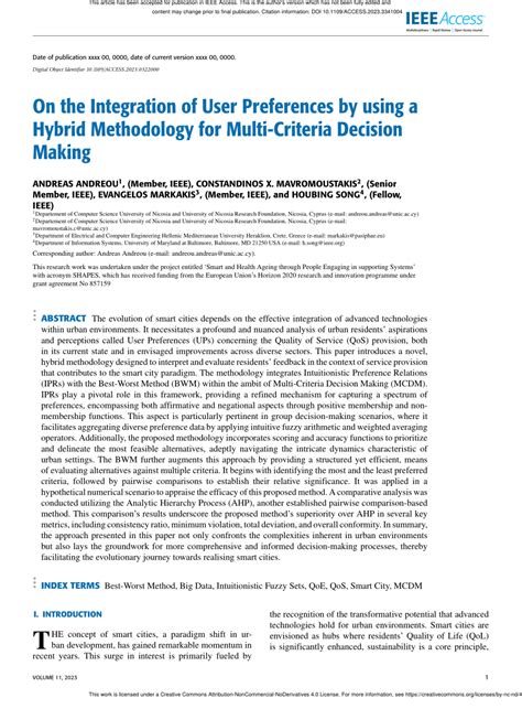 Pdf On The Integration Of User Preferences By Using A Hybrid Methodology For Multi Criteria