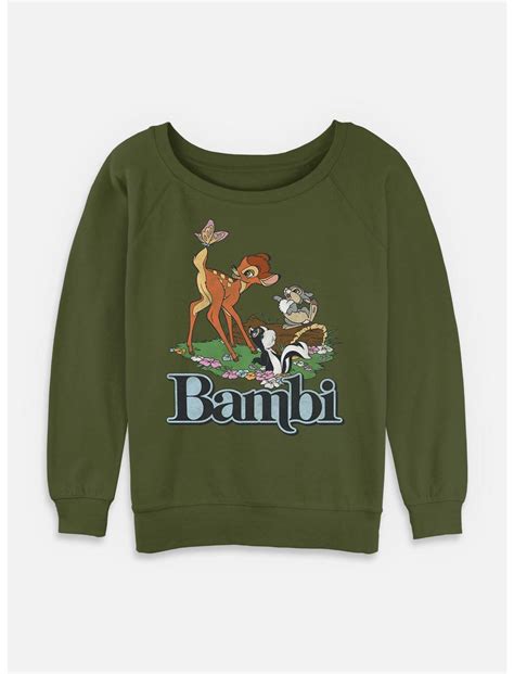 Disney Bambi Forest Friends Logo Womens Slouchy Sweatshirt Green