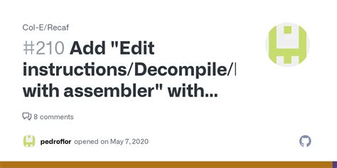 Add Edit Instructionsdecompileedit With Assembler With Right Mouse Button · Issue 210 · Col